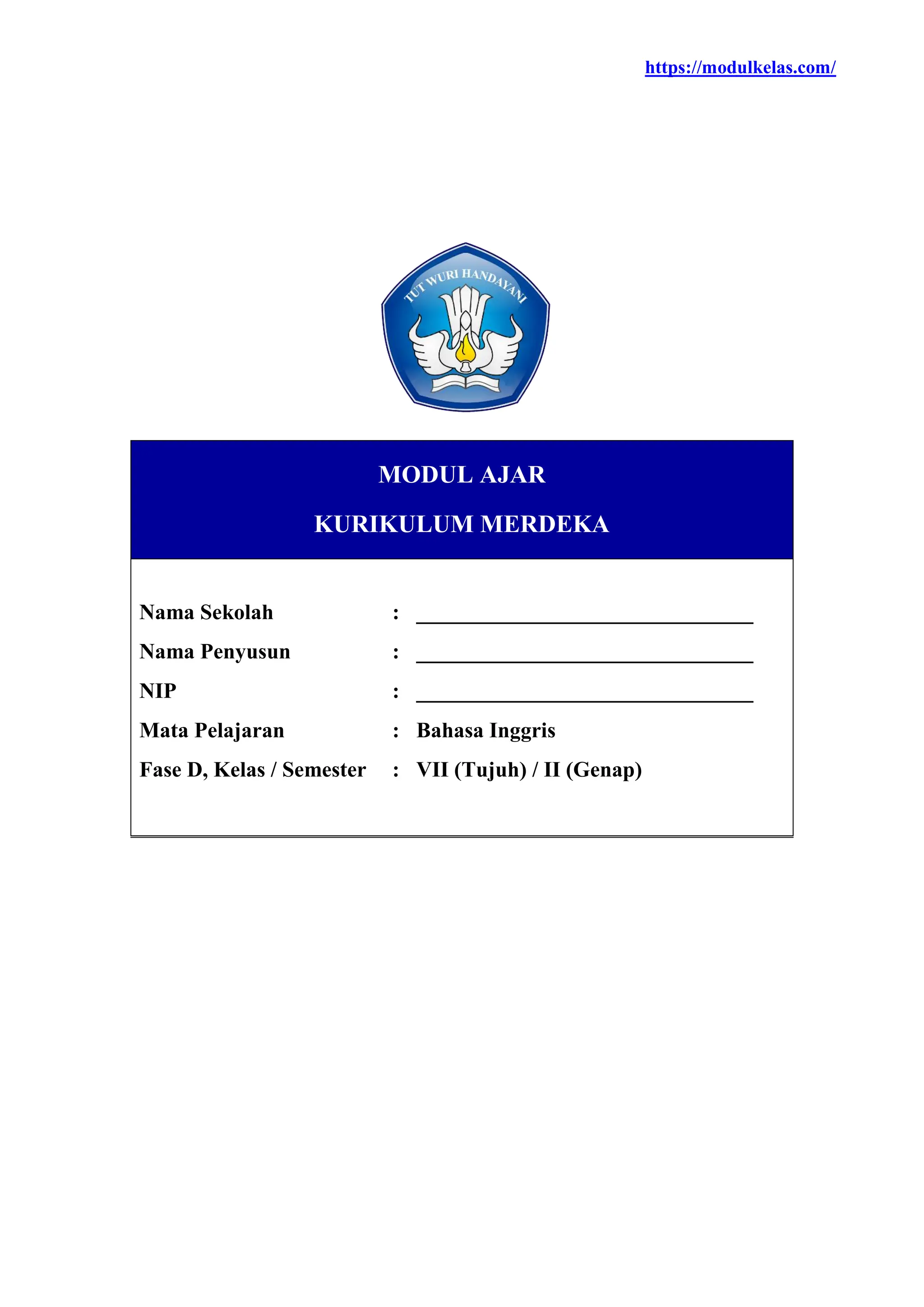 Modul Ajar Bahasa Inggris Kelas 7 SMP/MTs Fase D Kurikulum Merdeka | PDF