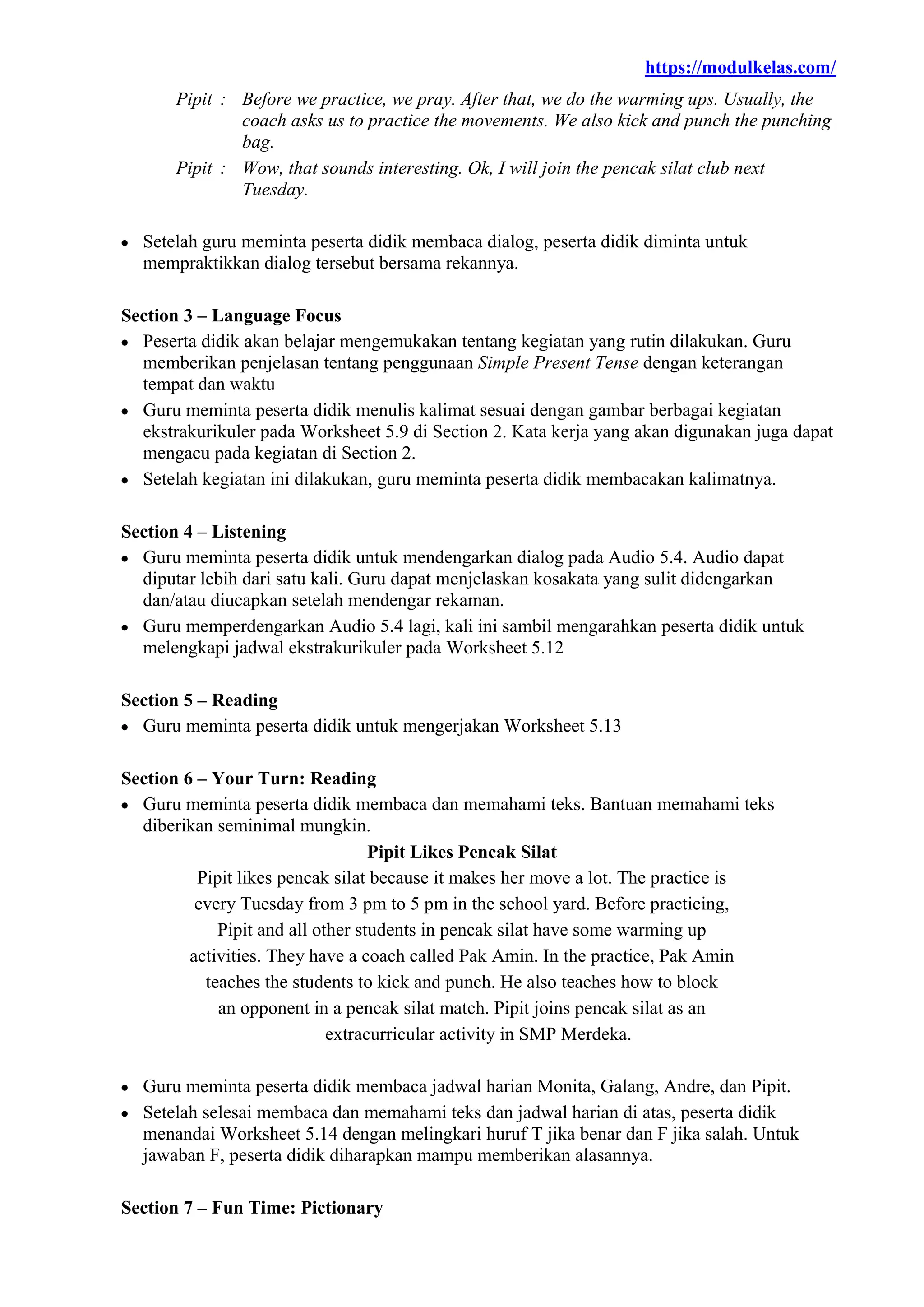 Modul Ajar Bahasa Inggris Kelas 7 SMP/MTs Fase D Kurikulum Merdeka | PDF