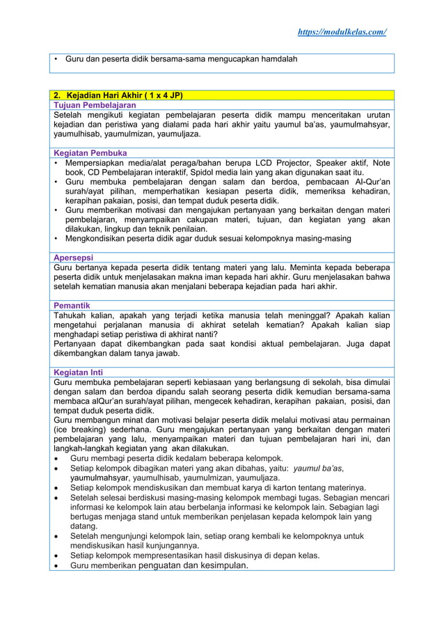 Modul Ajar PAI dan Budi Pekerti Kelas 5 Fase C Kurikulum Merdeka | PDF