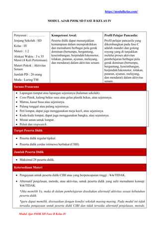 Modul Ajar PJOK Kelas 4 Fase B Kurikulum Merdeka | PDF