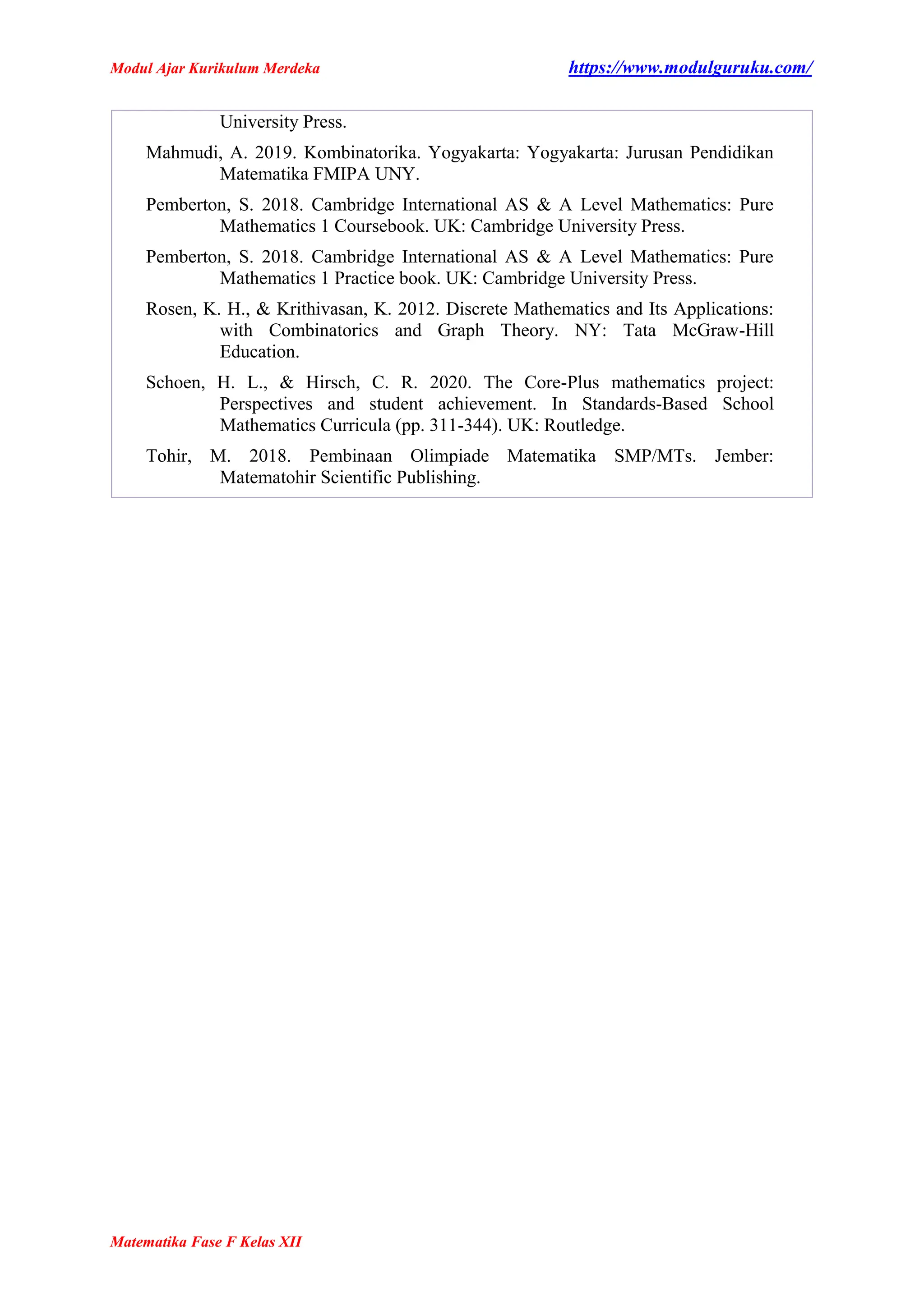 Modul Ajar Matematika Kelas 12 Fase F Kurikulum Merdeka | PDF