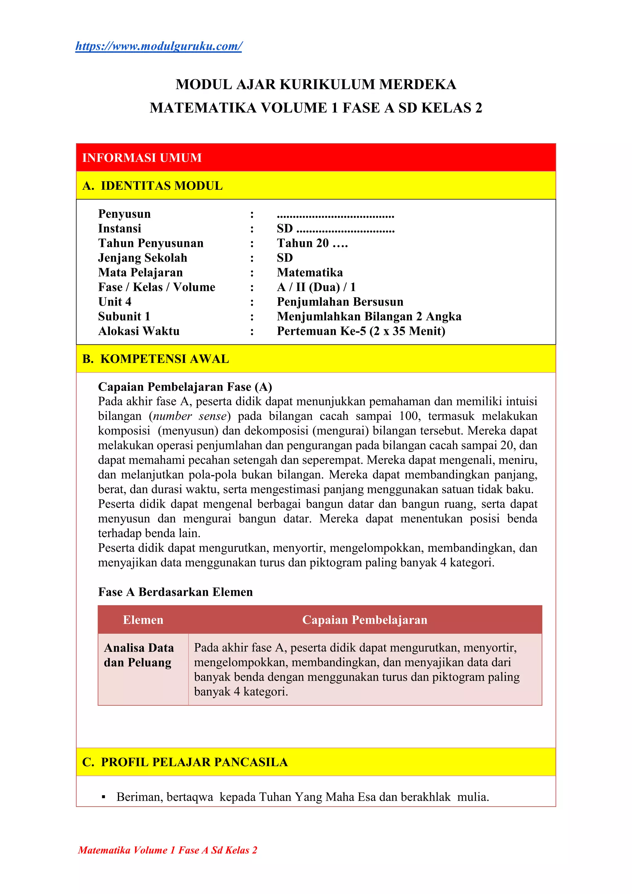 MODUL AJAR MATEMATIKA KELAS 2 BAB 4 KURIKULUM MERDEKA.docx