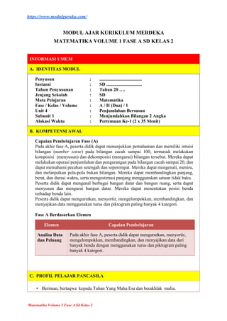 MODUL AJAR MATEMATIKA KELAS 2 BAB 4 KURIKULUM MERDEKA.docx