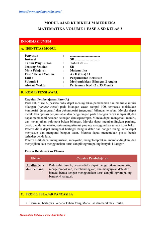 MODUL AJAR MATEMATIKA KELAS 2 BAB 4 KURIKULUM MERDEKA.docx