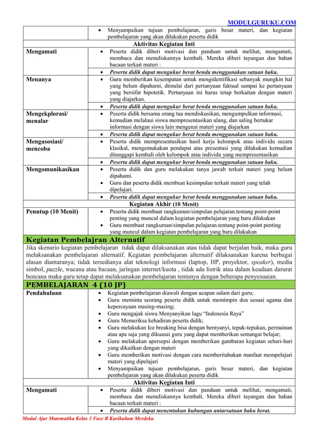 Modul Ajar Matematika Kelas 3 Fase B Kurikulum Merdeka | PDF