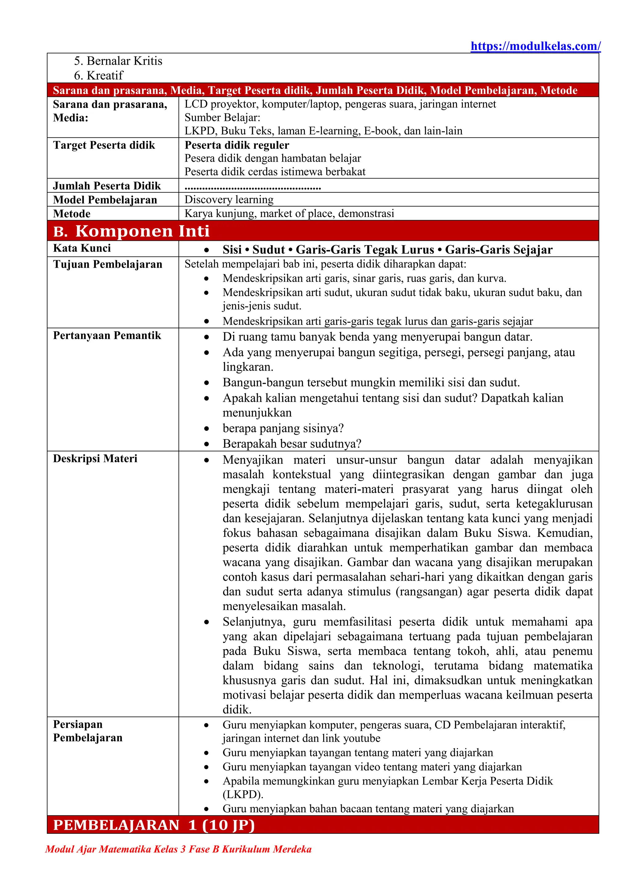 Modul Ajar Matematika Kelas 3 Fase B Kurikulum Merdeka | PDF