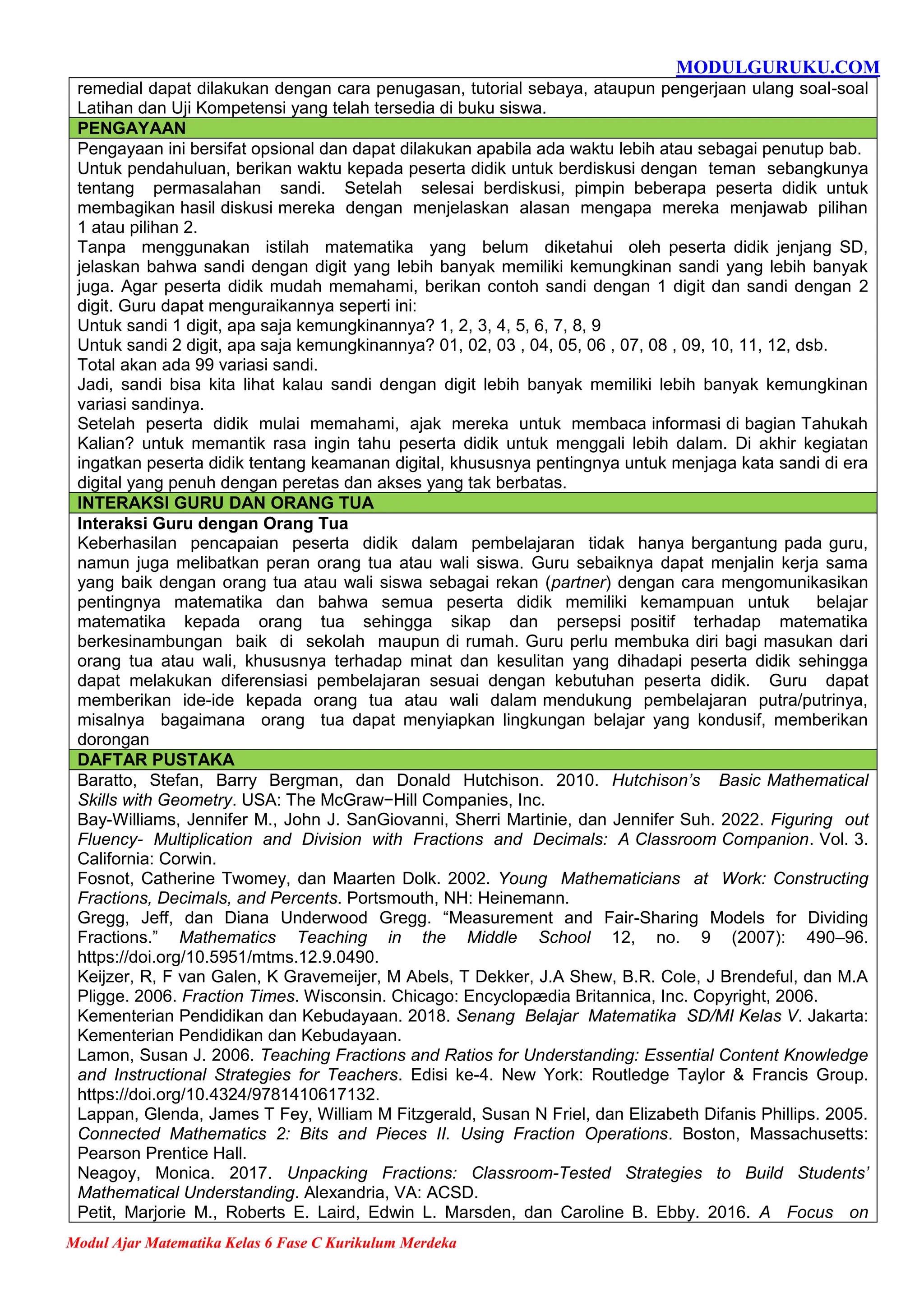 Modul Ajar Matematika Kelas 6 Fase C Kurikulum Merdeka | PDF