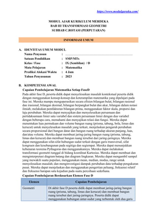 Modul Ajar Matematika Kelas 9 Fase D Kurikulum Merdeka | PDF