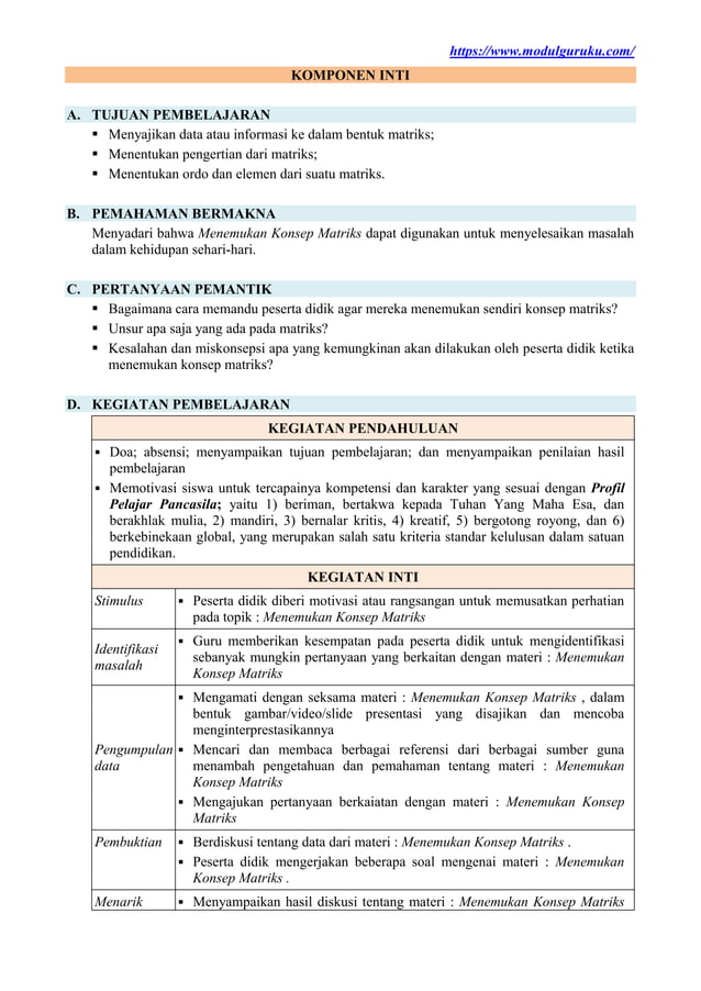 Modul Ajar Matematika Tingkat Lanjut Kelas 11 Fase F Kurikulum Merdeka | PDF