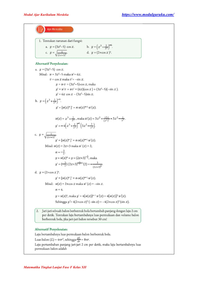 Modul Ajar Matematika Tingkat Lanjut Kelas 12 Fase F Kurikulum Merdeka | PDF