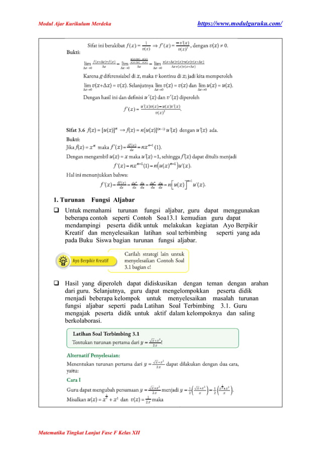 Modul Ajar Matematika Tingkat Lanjut Kelas 12 Fase F Kurikulum Merdeka | PDF