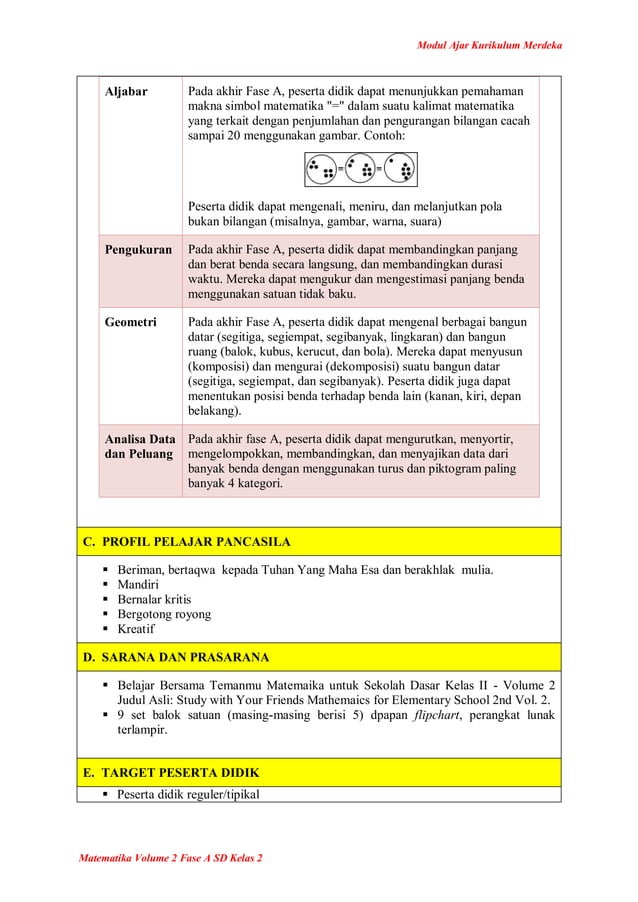 Modul Ajar MTK Kelas 2 blalkalalalalalala | PDF