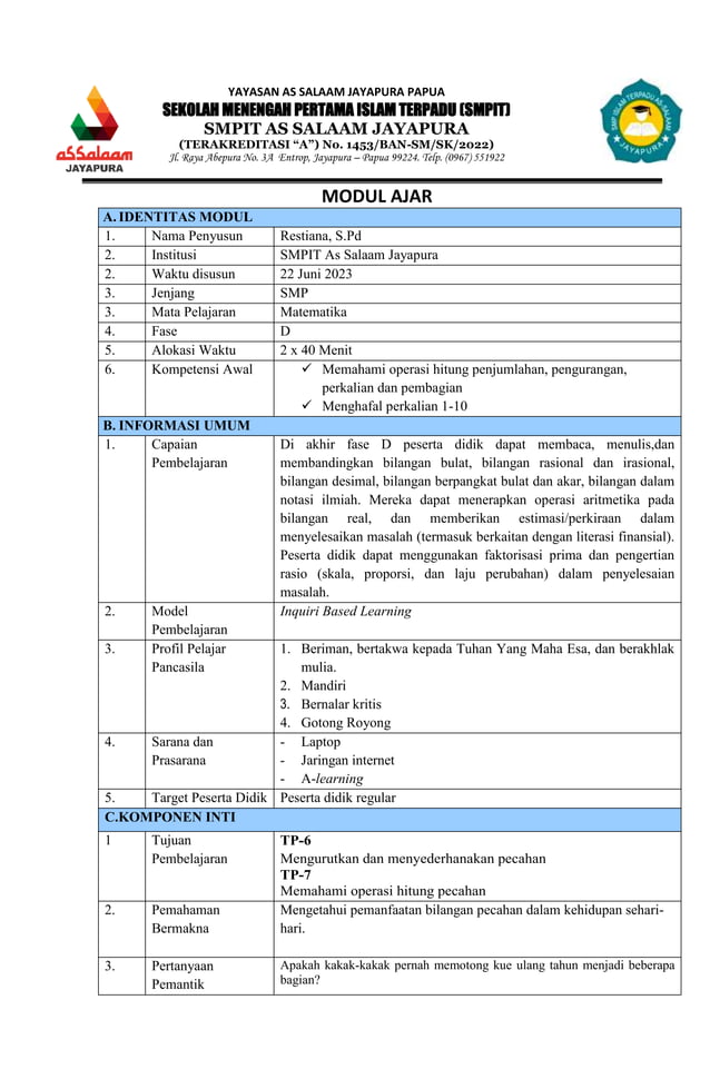 MODUL AJAR MTK P3 BAB 1.docx