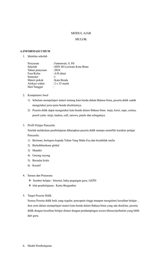 MODUL AJAR MUATAN LOKAL BAHASA DAERAH BIMA KELAS 2.docx