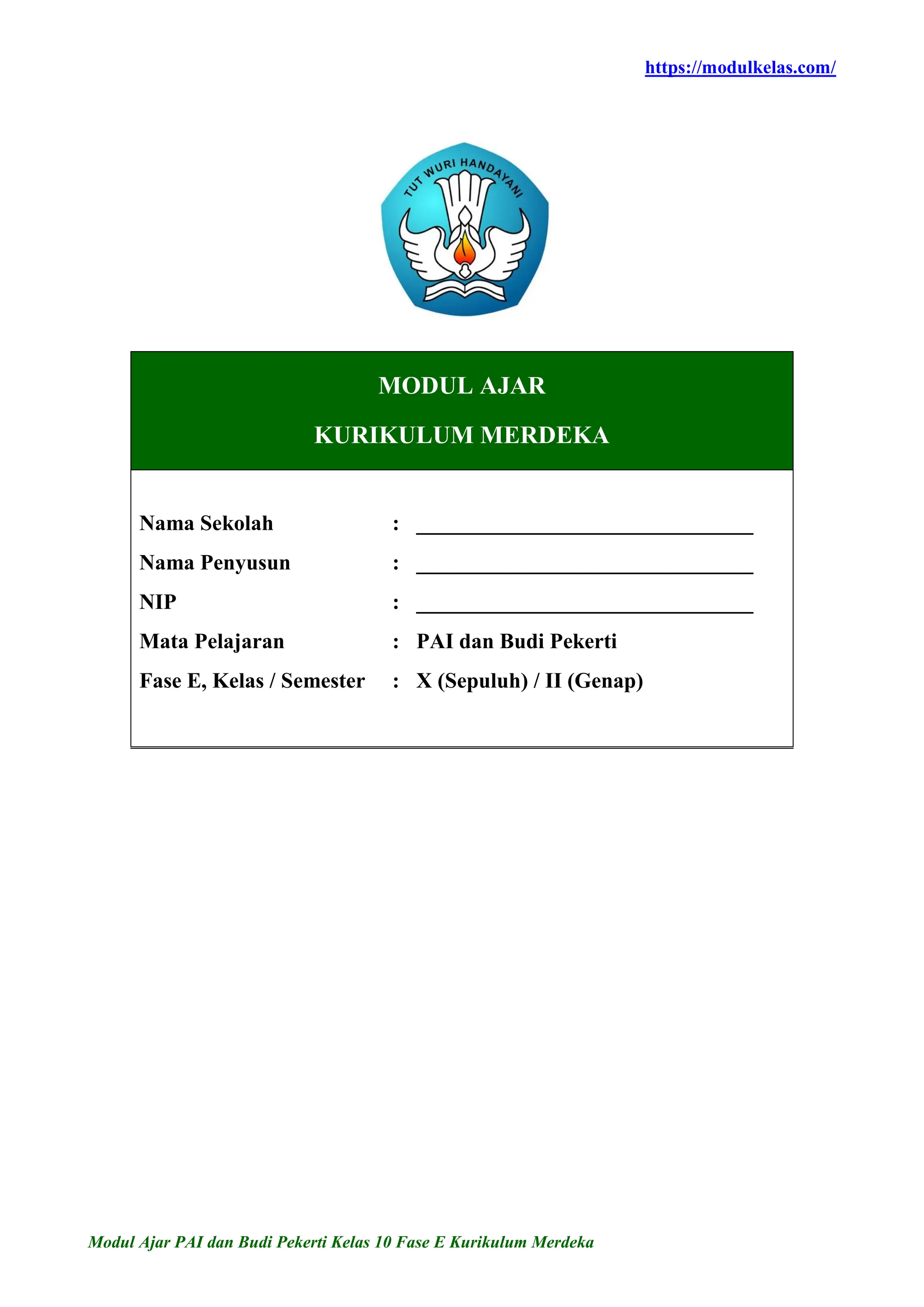 Modul Ajar PAI dan Budi Pekerti Kelas 10 SMA Fase E Kurikulum Merdeka | PDF