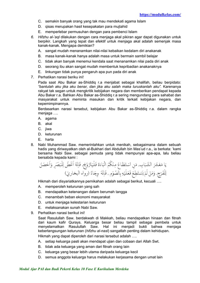 Modul Ajar PAI dan Budi Pekerti Kelas 10 SMA Fase E Kurikulum Merdeka | PDF