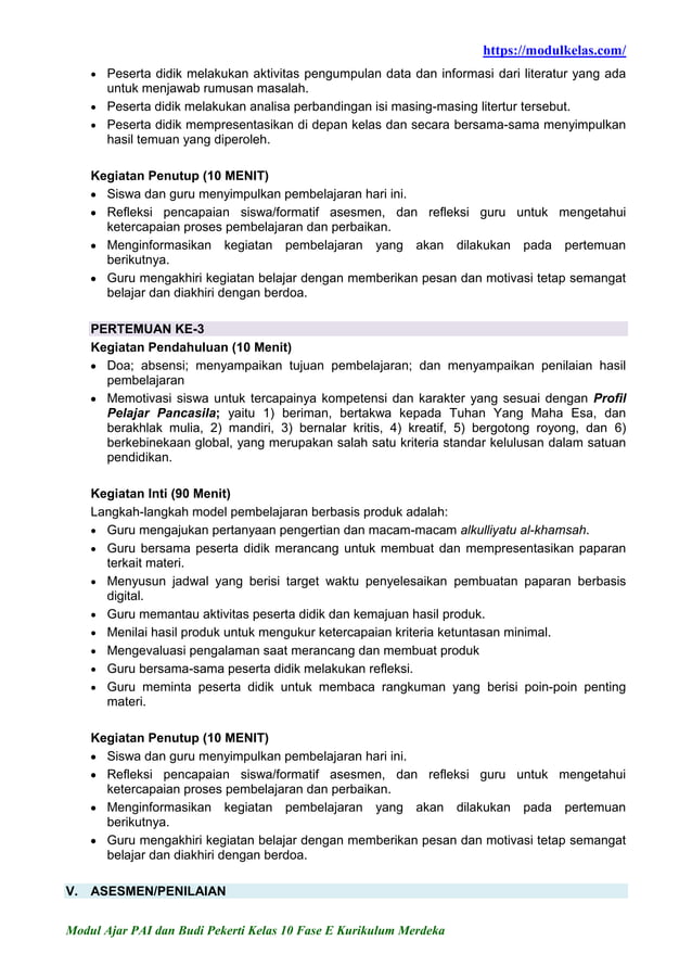 Modul Ajar PAI dan Budi Pekerti Kelas 10 SMA Fase E Kurikulum Merdeka | PDF