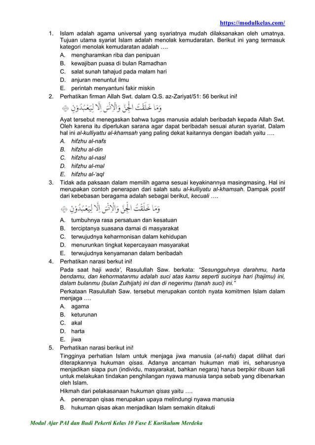 Modul Ajar PAI dan Budi Pekerti Kelas 10 SMA Fase E Kurikulum Merdeka | PDF