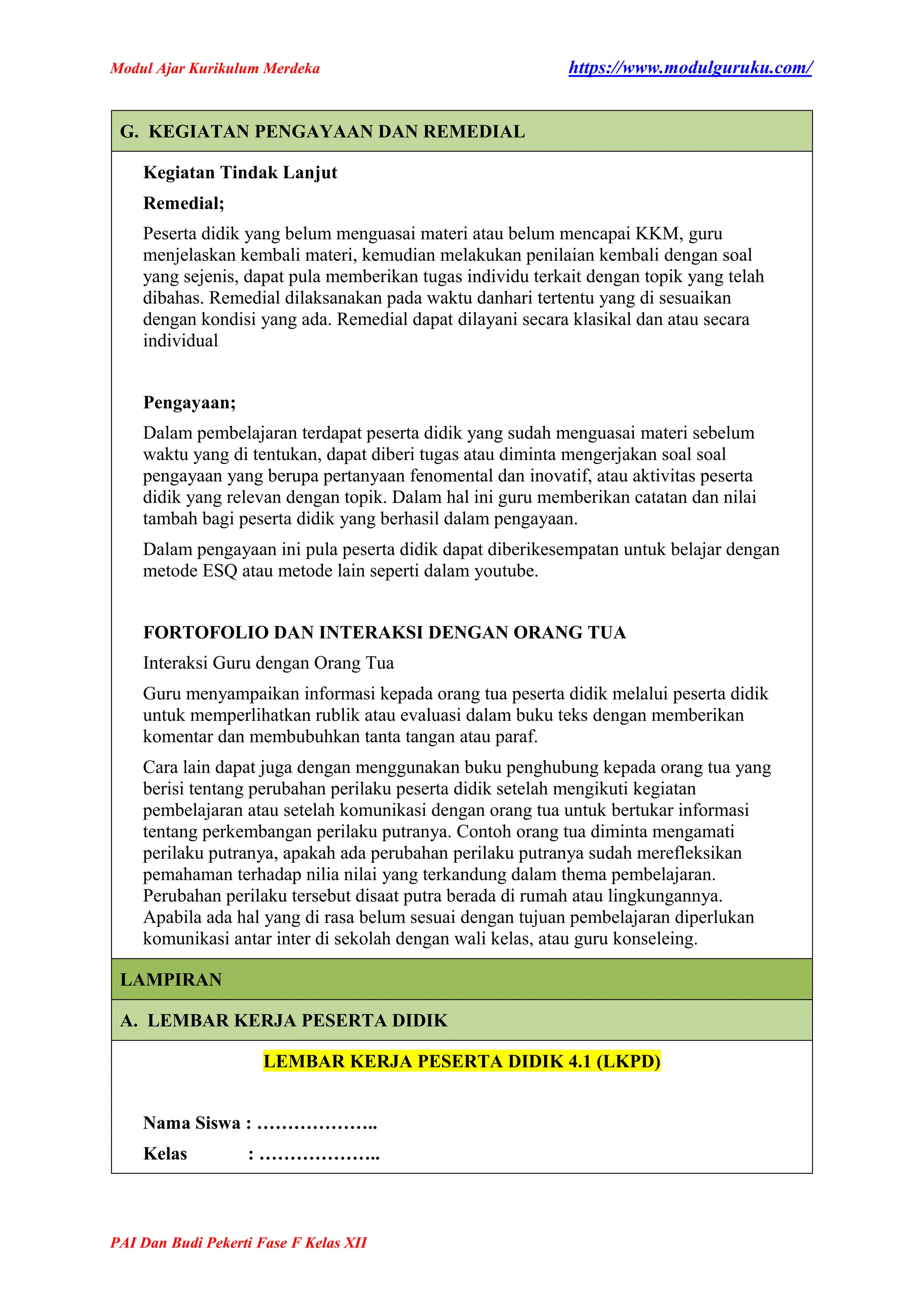 Modul Ajar PAI dan Budi Pekerti Kelas 12 Fase F Kurikulum Merdeka | PDF