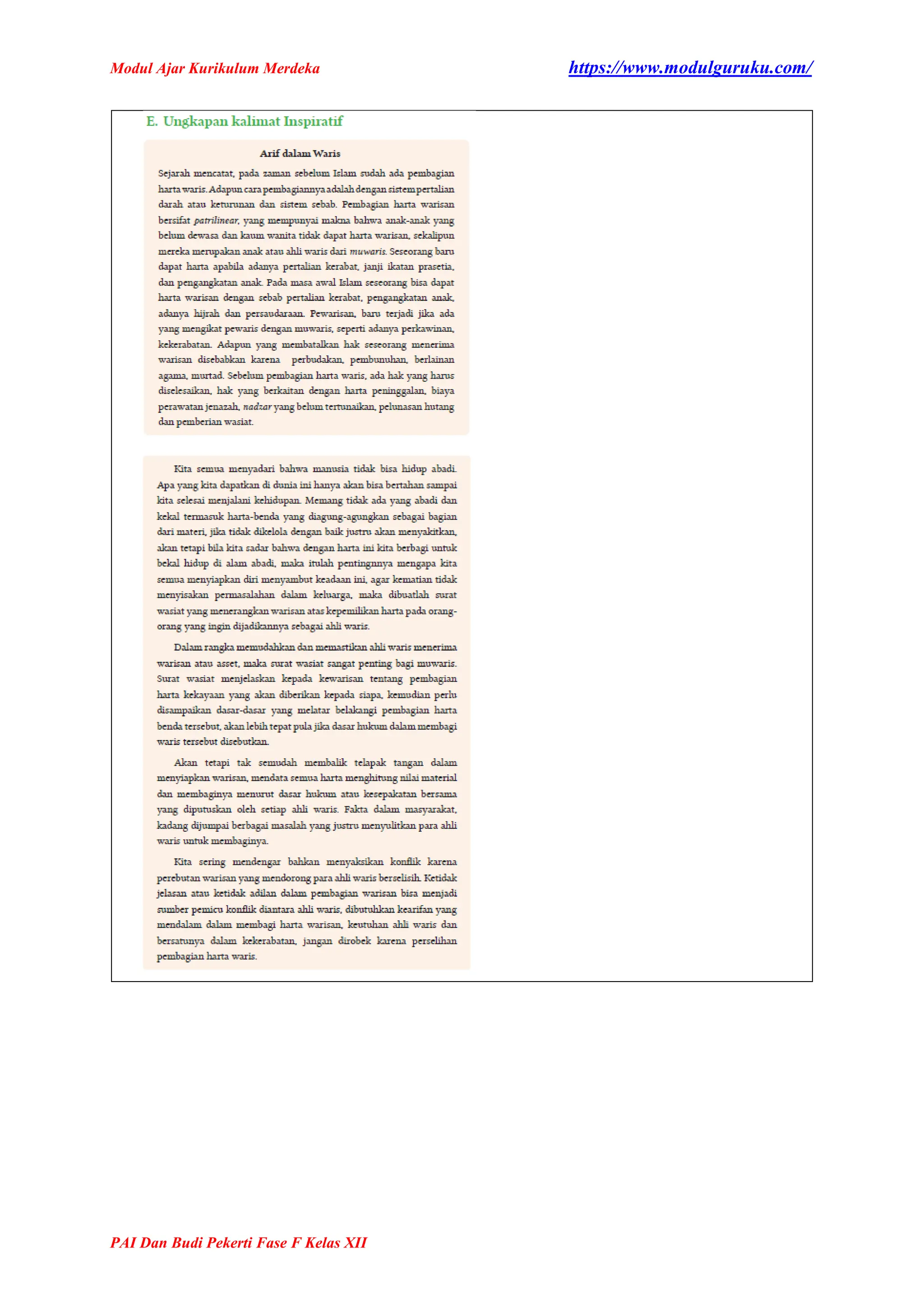 Modul Ajar PAI dan Budi Pekerti Kelas 12 Fase F Kurikulum Merdeka | PDF