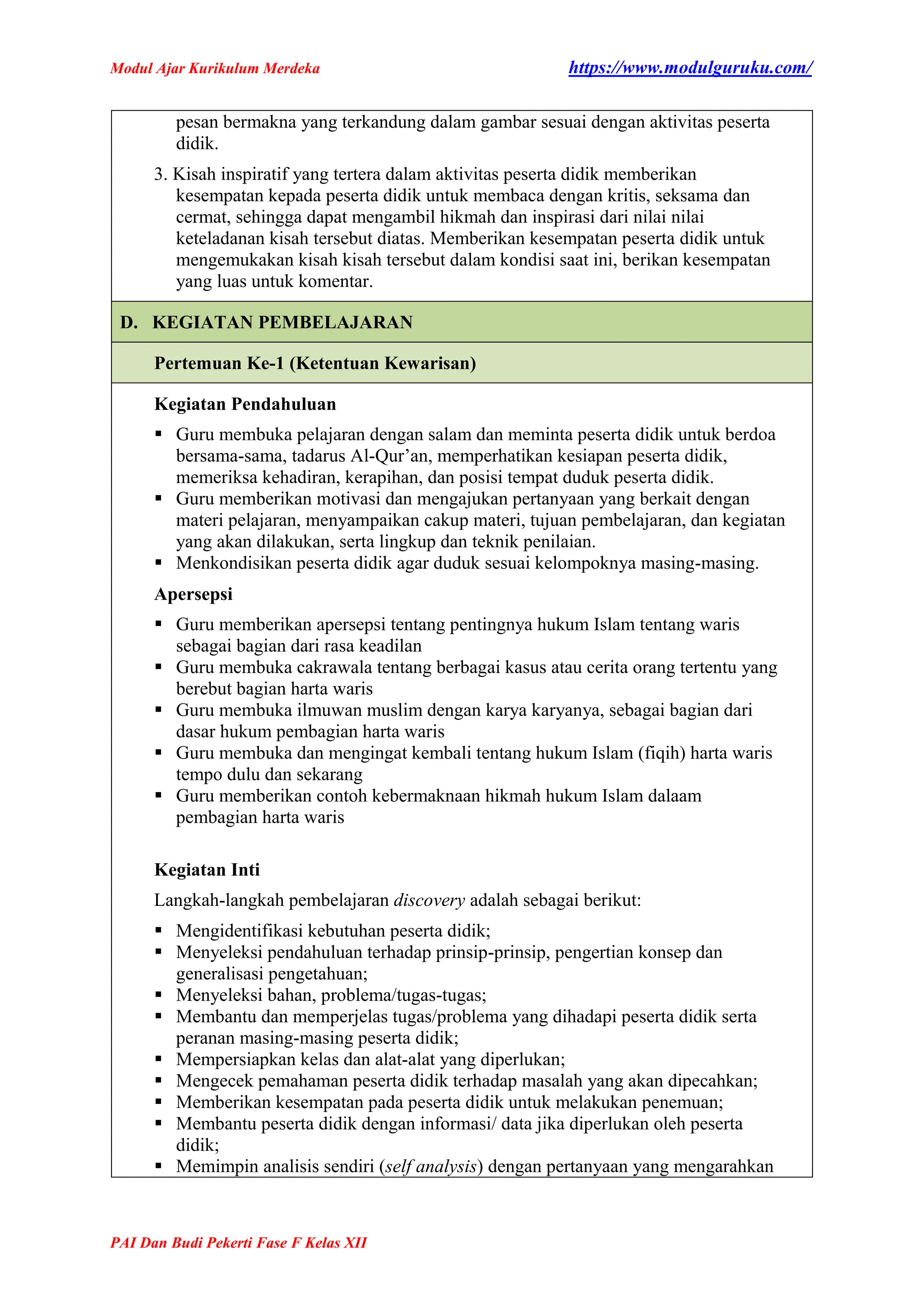 Modul Ajar PAI dan Budi Pekerti Kelas 12 Fase F Kurikulum Merdeka | PDF