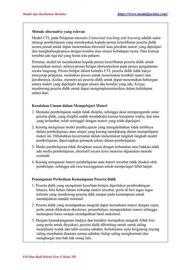 Modul Ajar PAI dan Budi Pekerti Kelas 12 Fase F Kurikulum Merdeka | PDF