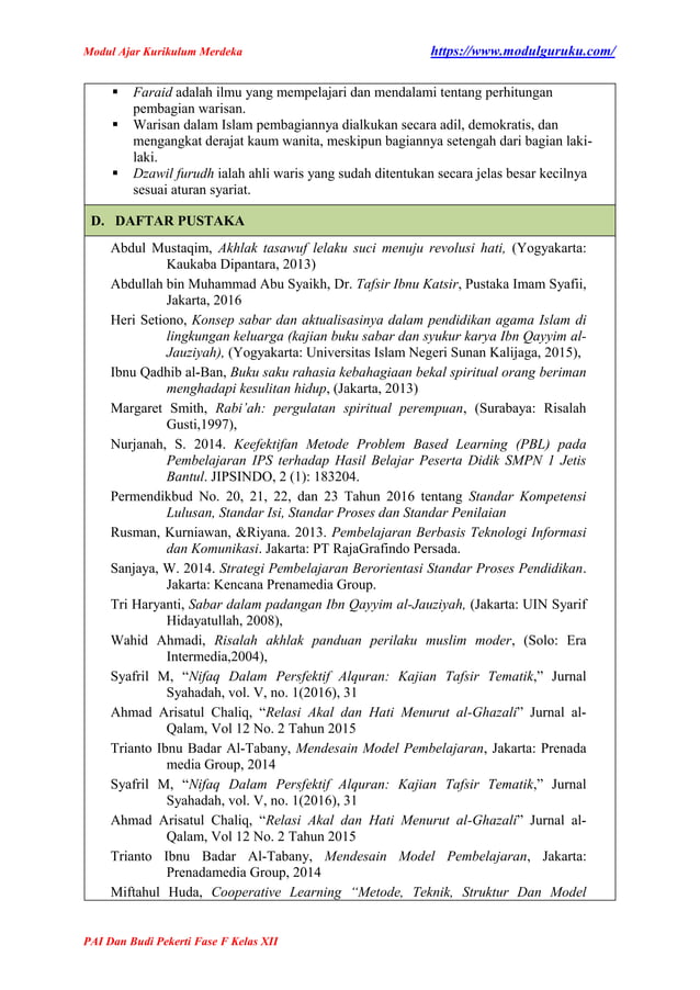 Modul Ajar PAI dan Budi Pekerti Kelas 12 Fase F Kurikulum Merdeka | PDF