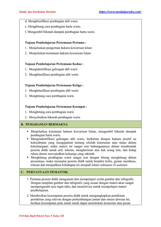 Modul Ajar PAI dan Budi Pekerti Kelas 12 Fase F Kurikulum Merdeka | PDF