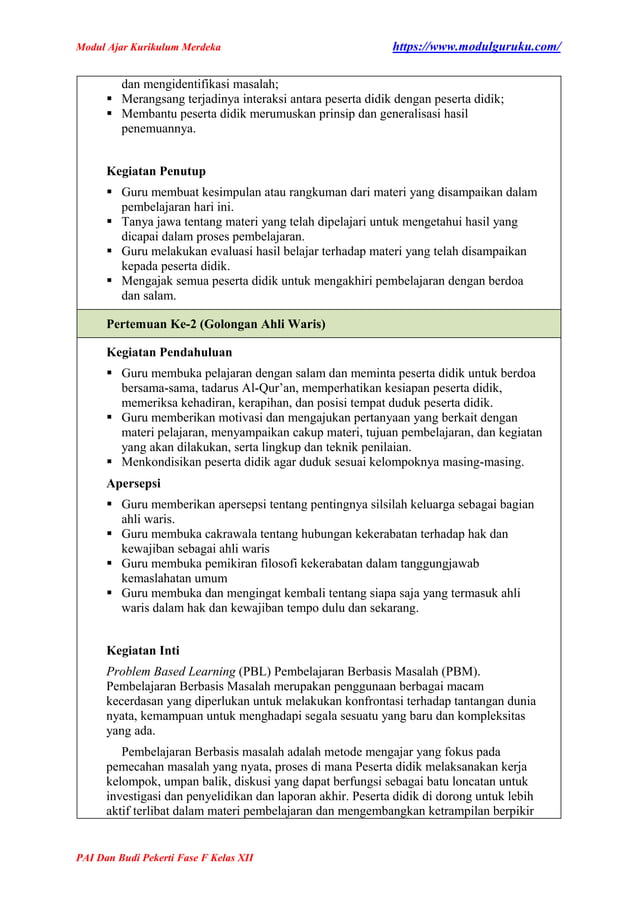 Modul Ajar PAI dan Budi Pekerti Kelas 12 Fase F Kurikulum Merdeka | PDF