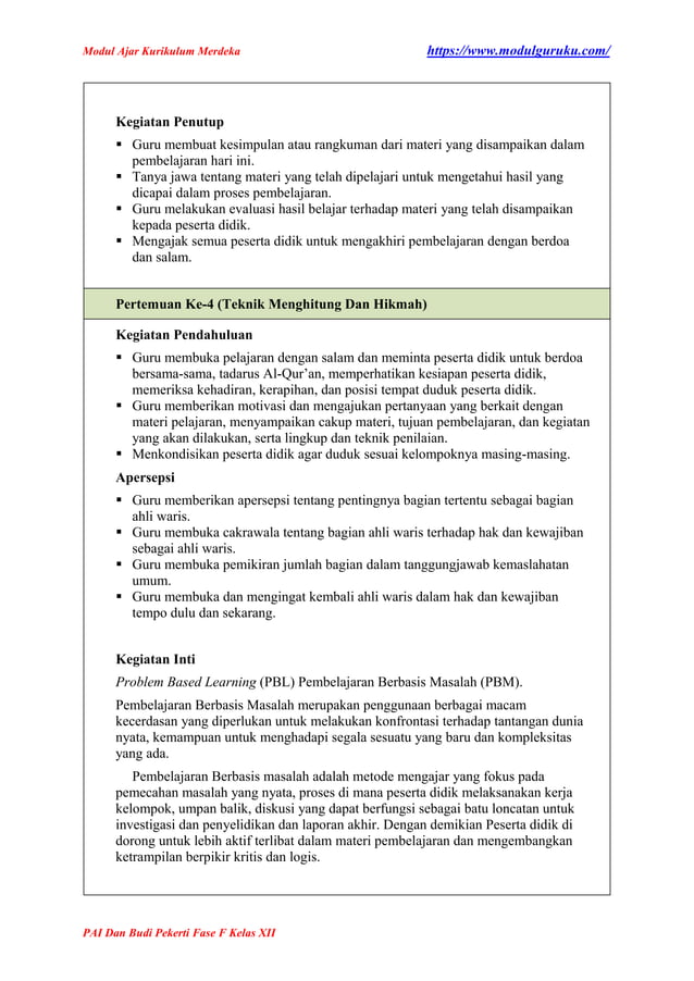 Modul Ajar PAI dan Budi Pekerti Kelas 12 Fase F Kurikulum Merdeka | PDF