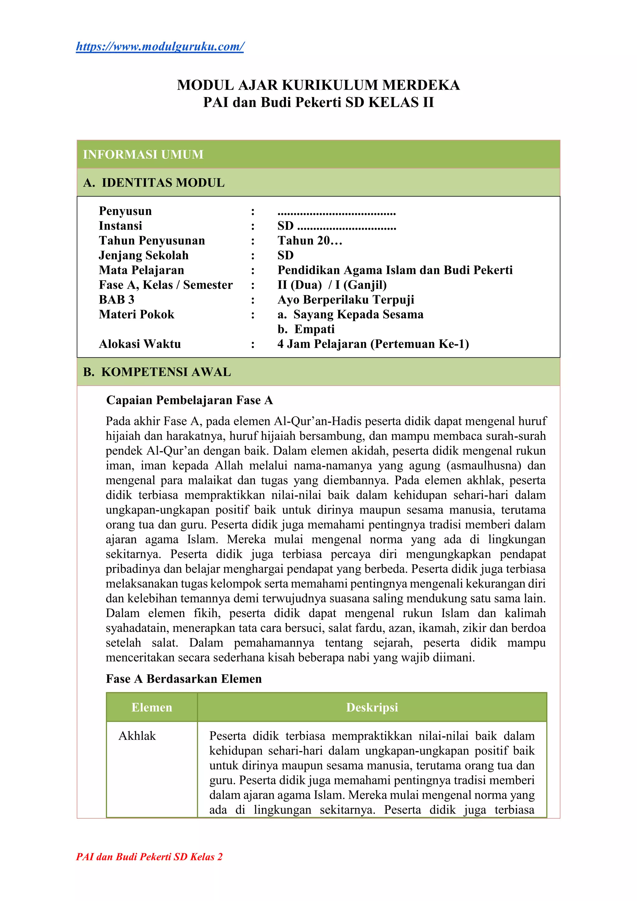 MODUL AJAR PAI DAN BUDI PEKERTI KELAS 2 BAB 3 KURIKULUM MERDEKA.docx