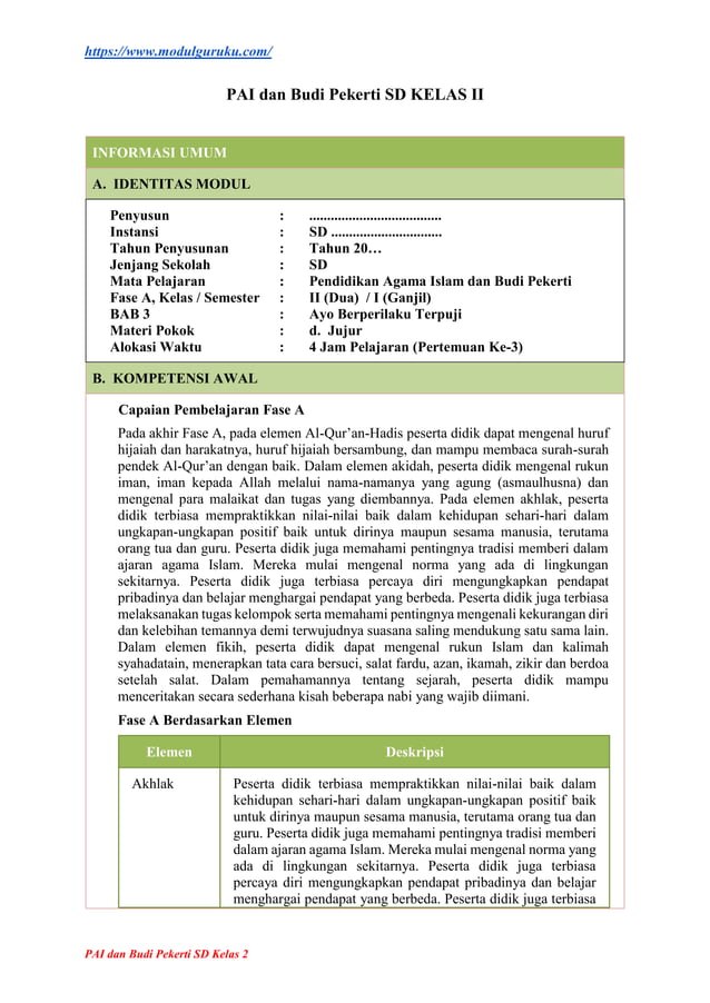 MODUL AJAR PAI DAN BUDI PEKERTI KELAS 2 BAB 3 KURIKULUM MERDEKA.docx
