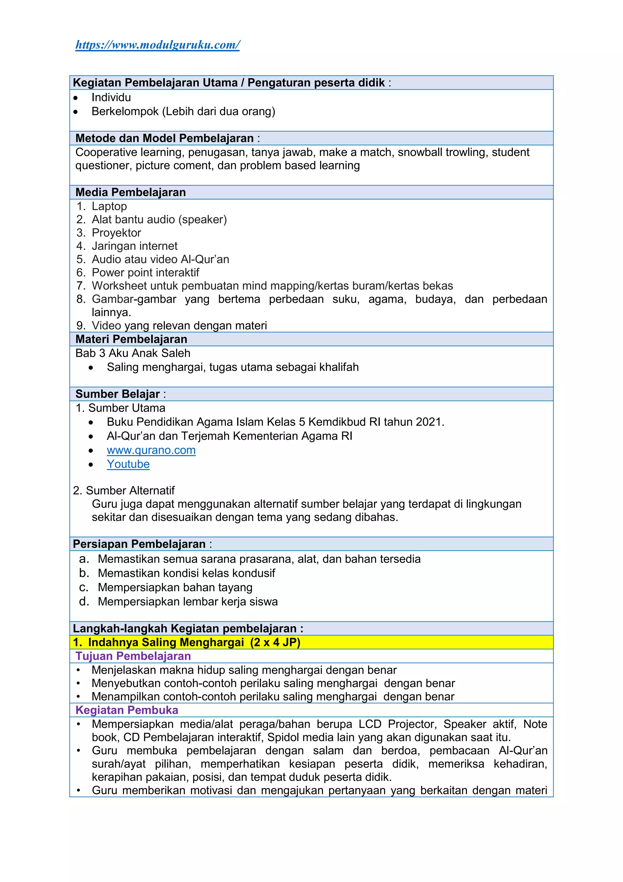 MODUL AJAR PAI DAN BUDI PEKERTI KELAS 5 BAB 3 KURIKULUM MERDEKA.docx