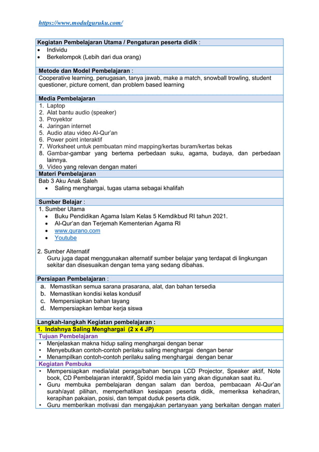 MODUL AJAR PAI DAN BUDI PEKERTI KELAS 5 BAB 3 KURIKULUM MERDEKA.docx