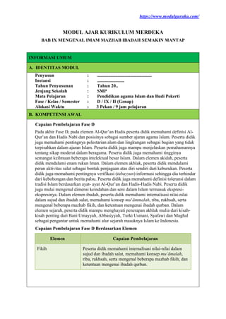 Modul Ajar PAI dan Budi Pekerti Kelas 9 Fase D Kurikulum Merdeka | PDF