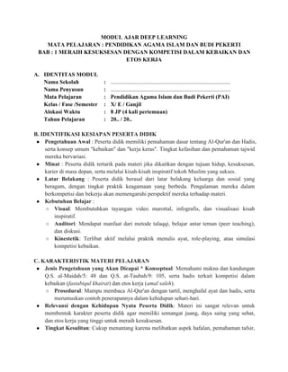 Modul Ajar Pendidikan Agama Islam Kelas 10 Deep Learning CP 046 2025 | PDF