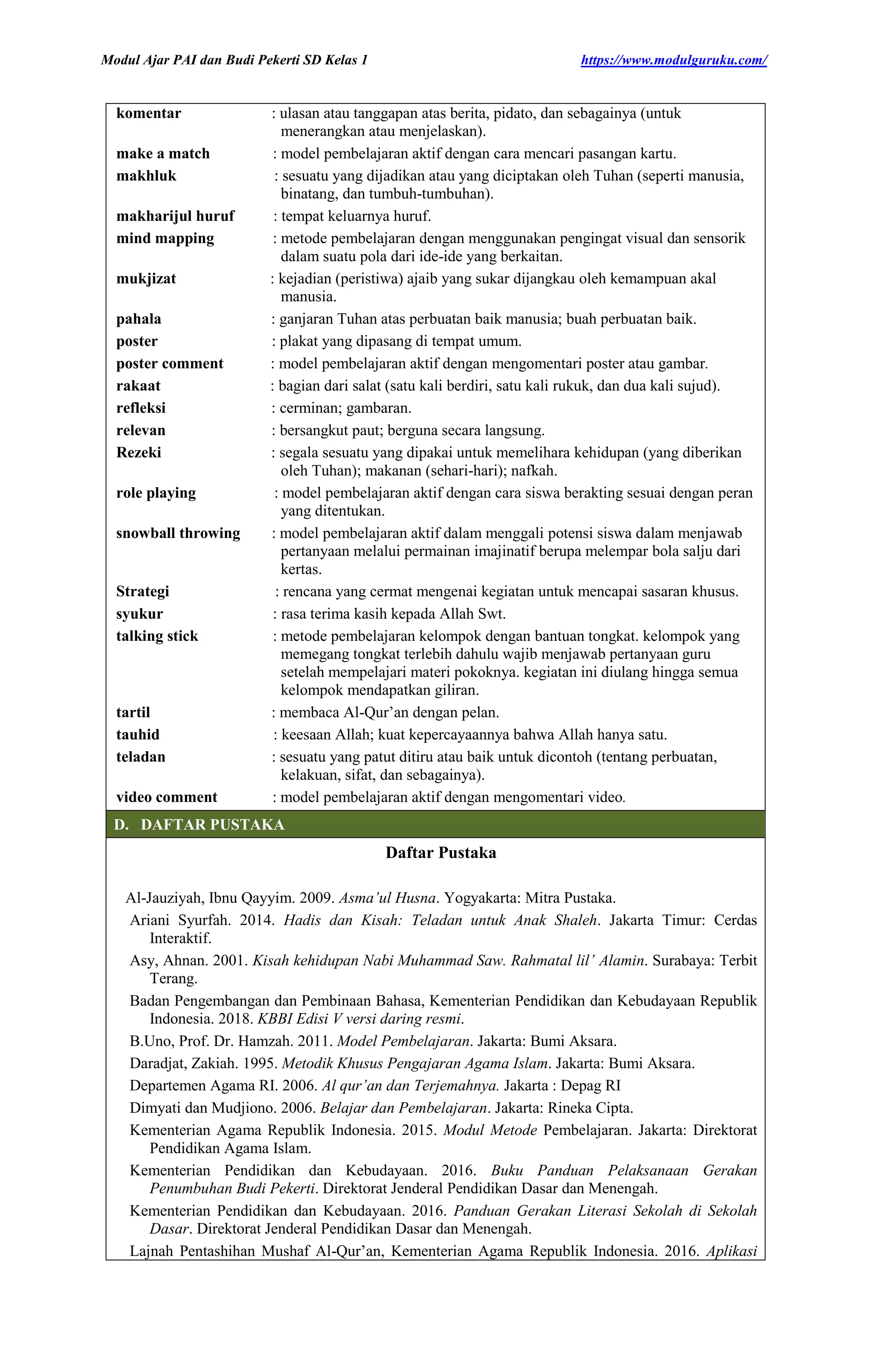 MODUL AJAR PENDIDIKAN AGAMA ISLAM (PAI) DAN BUDI PEKERTI KELAS 1 BAB 4 ...