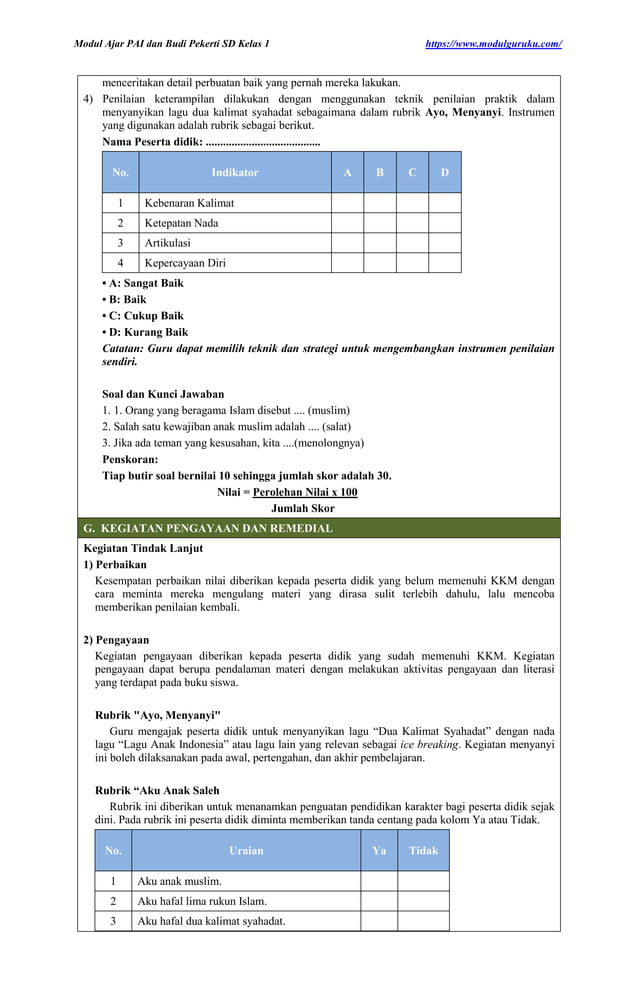 MODUL AJAR PENDIDIKAN AGAMA ISLAM (PAI) DAN BUDI PEKERTI KELAS 1 BAB 4 | DOCX