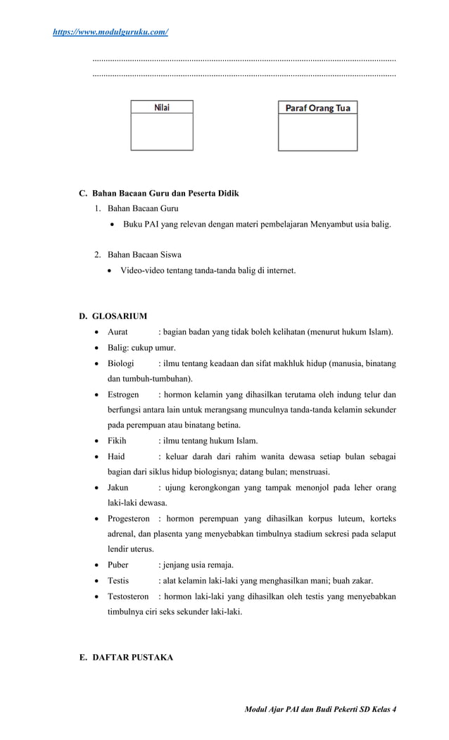 Modul Ajar Pendidikan Agama Islam (PAI) dan Budi Pekerti Kelas 4 BAB 4 | DOCX