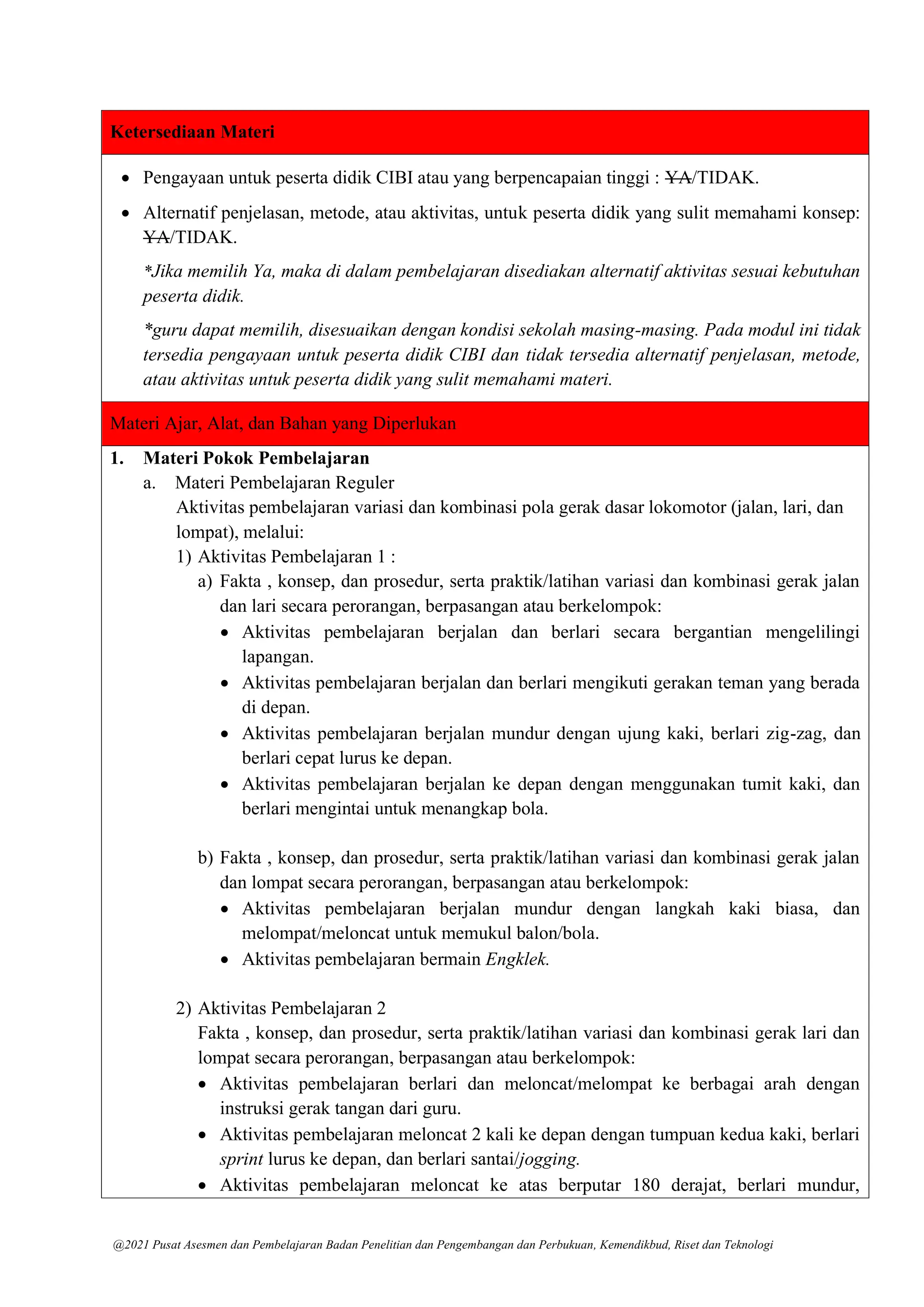 Modul Ajar Pendidikan Jasmani, Olahraga, dan Kesehatan (PJOK) - Pola Gerak Dasar Lokomotor ...