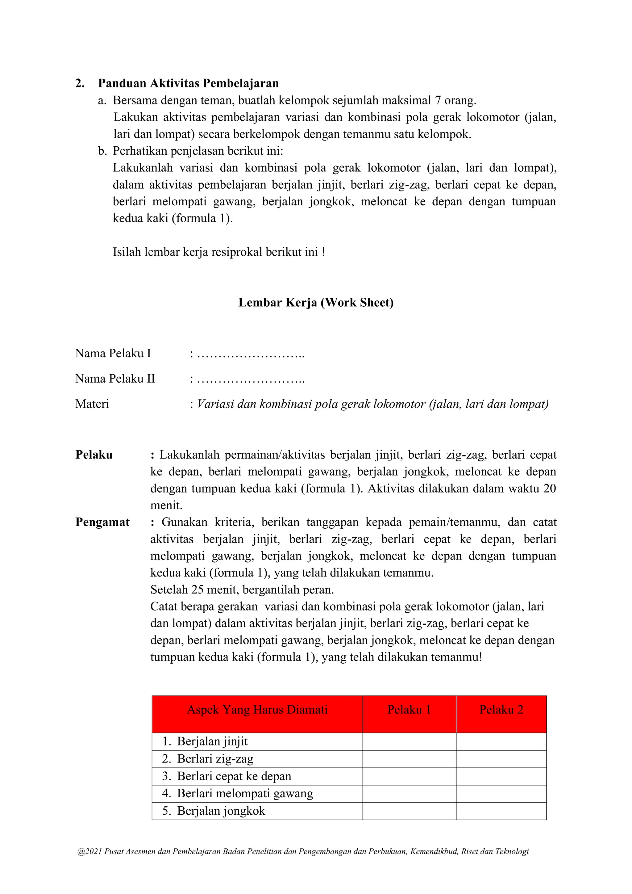 Modul Ajar Pendidikan Jasmani, Olahraga, dan Kesehatan (PJOK) - Pola Gerak Dasar Lokomotor ...