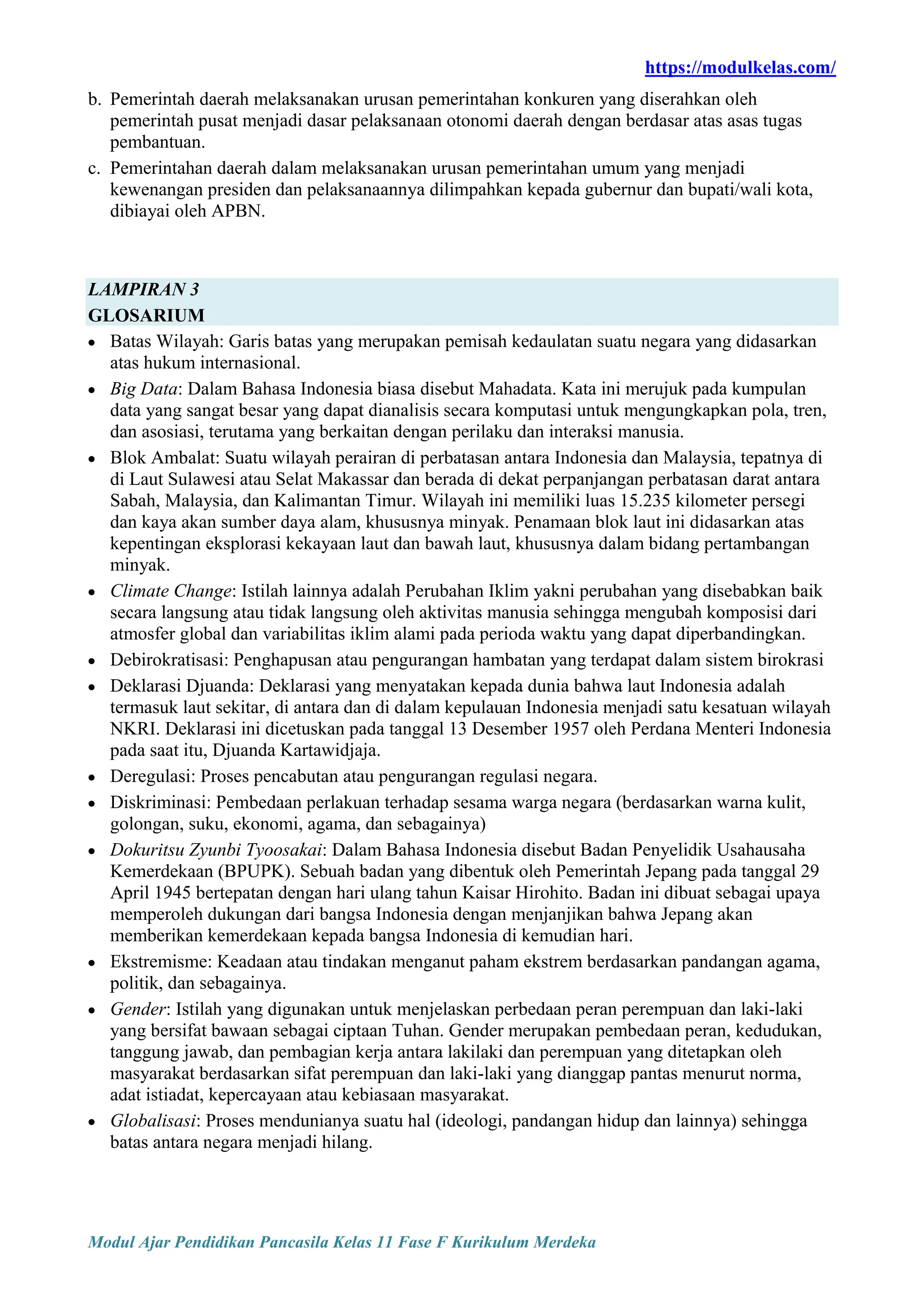 Modul Ajar Pendidikan Pancasila Kelas 11 SMA/MA Fase F Kurikulum Merdeka | PDF