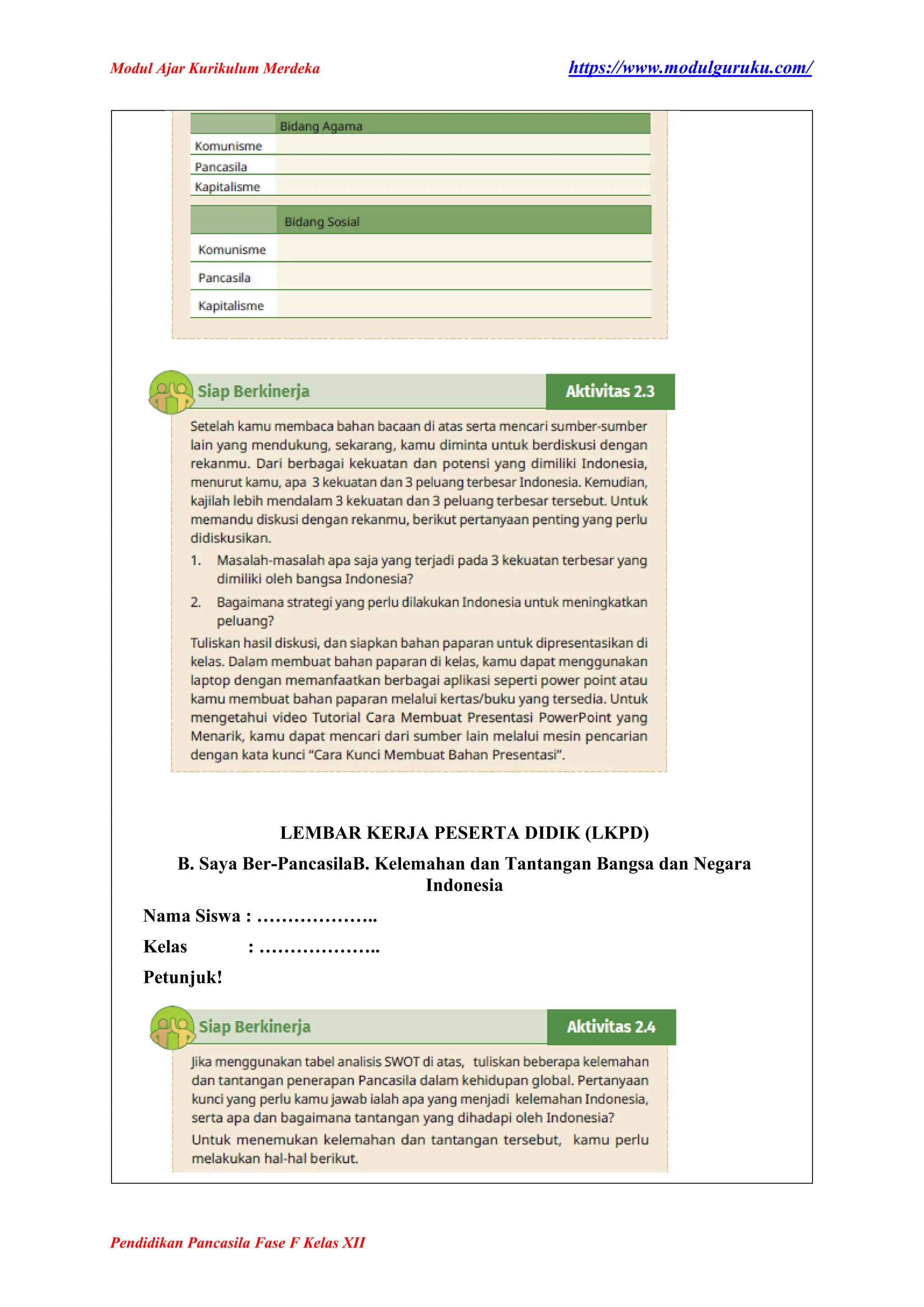 Modul Ajar Pendidikan Pancasila Kelas 12 Fase F Kurikulum Merdeka | PDF