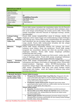 Modul Ajar Pendidikan Pancasila Kelas 3 Fase B Kurikulum Merdeka | PDF
