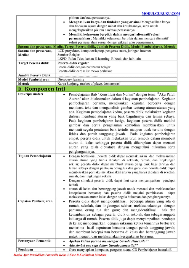 Modul Ajar Pendidikan Pancasila Kelas 3 Fase B Kurikulum Merdeka | PDF