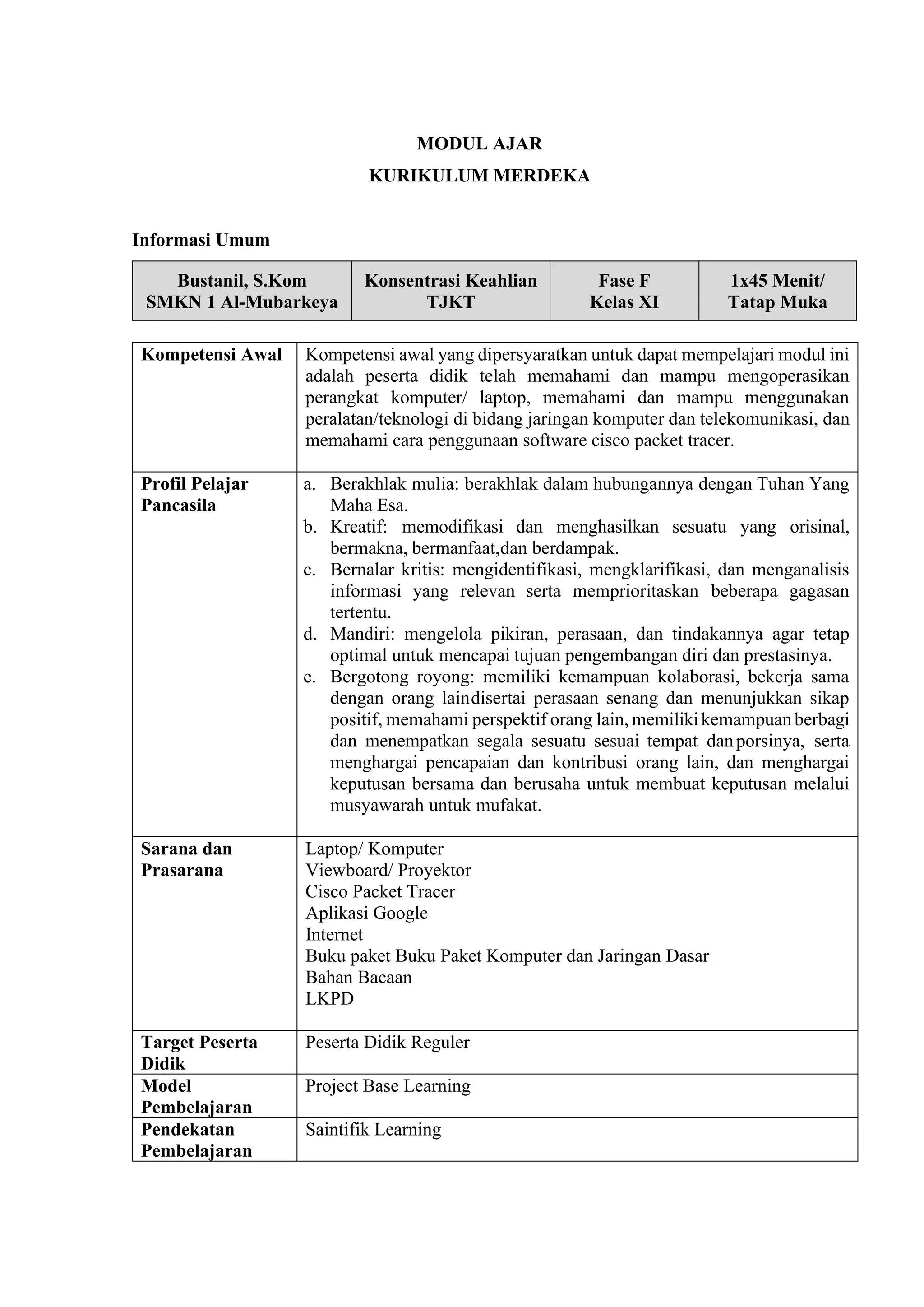 MODUL AJAR PERENCANAAN DAN PENGALAMATAN JARINGAN | PDF
