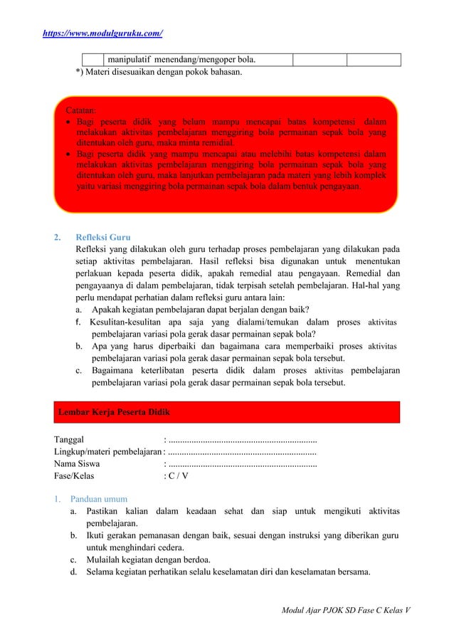 MODUL AJAR PJOK FASE C KELAS 5 KURIKULUM MERDEKA | DOCX