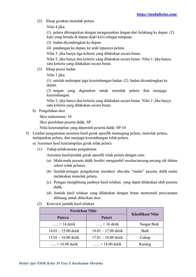 Modul Ajar PJOK Kelas 10 SMA/MA Fase E Kurikulum Merdeka | PDF