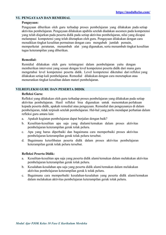 Modul Ajar PJOK Kelas 10 SMA/MA Fase E Kurikulum Merdeka | PDF