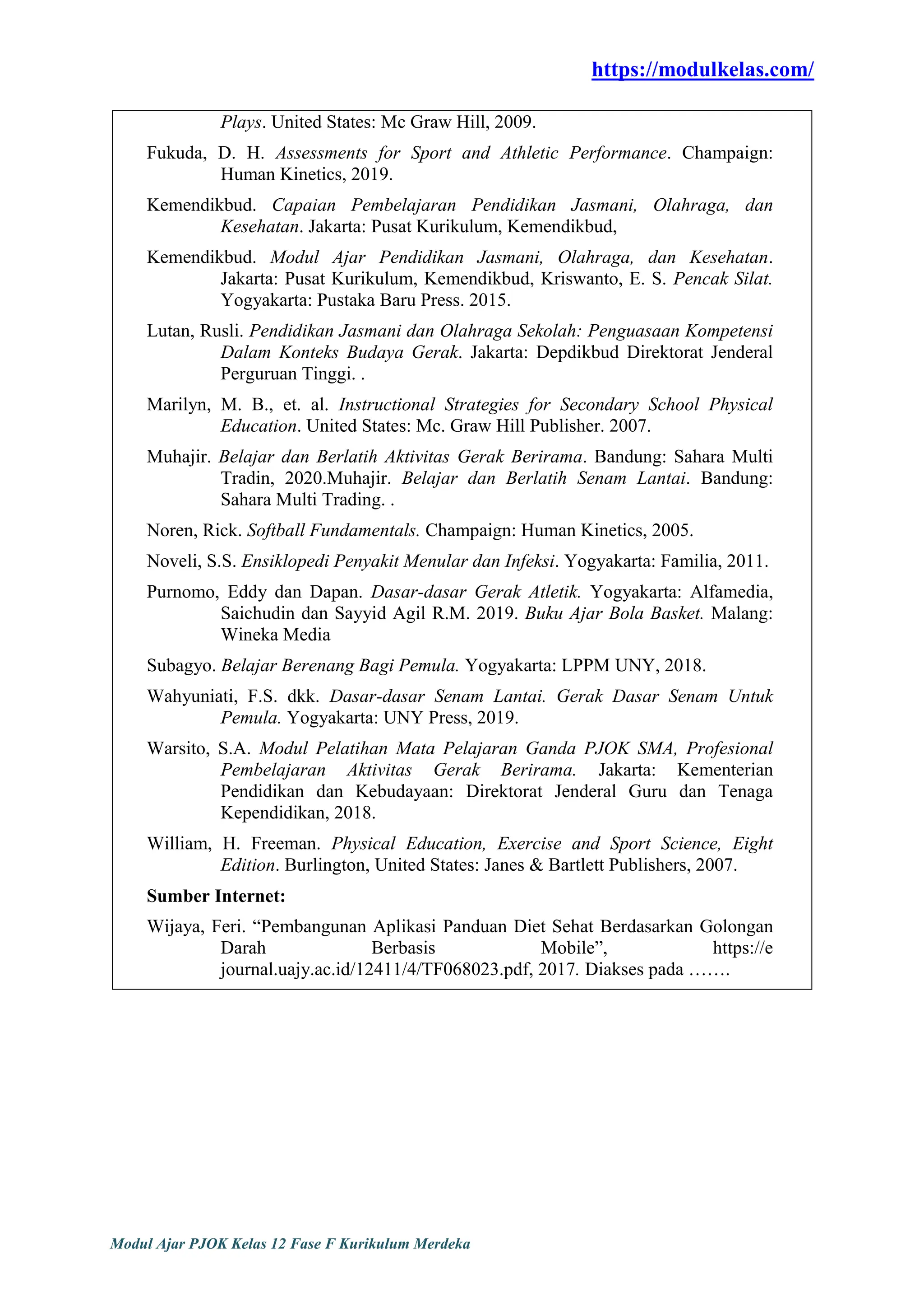Modul Ajar PJOK Kelas 12 SMA/MA Fase F Kurikulum Merdeka | PDF